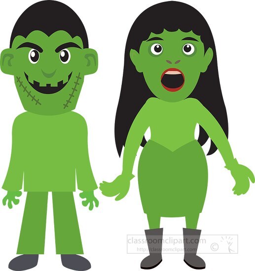 male and female frankenstein characters dressed for halloween cl ...