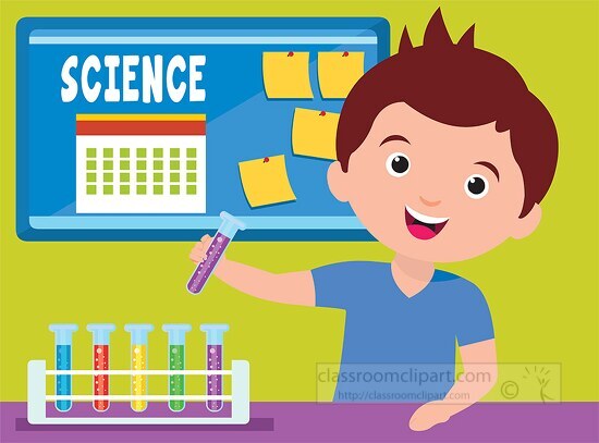 male student holding test tube in science class clipart - Classroom ...