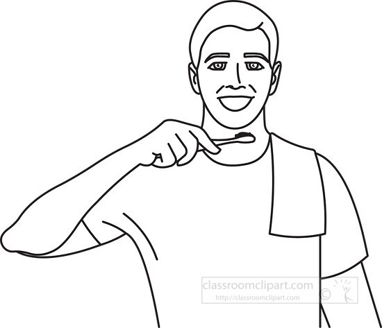 Man Brushing his teeth outline clipart - Classroom Clip Art