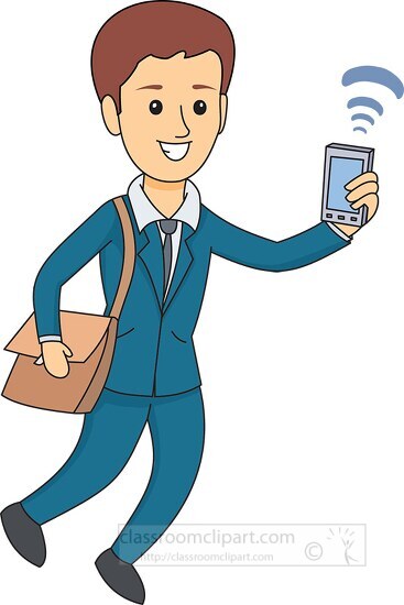 man checking mobile signal - Classroom Clip Art