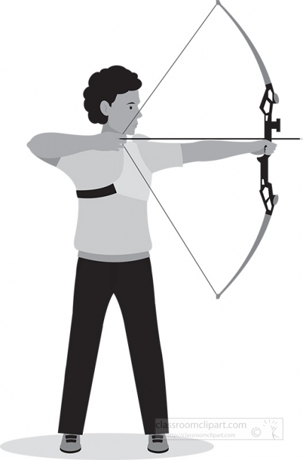 man pulling back archery bow gray color - Classroom Clipart