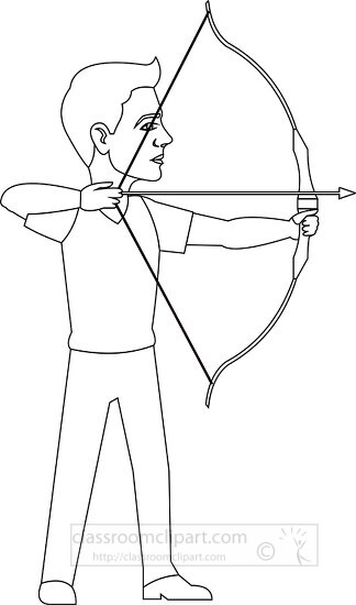 man with bow and arrow archery sports black white outline black
