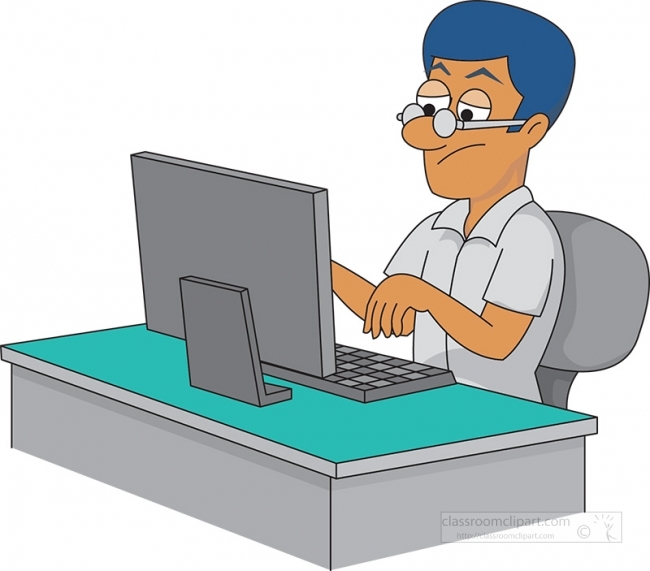 man working on computer gray color - Classroom Clipart