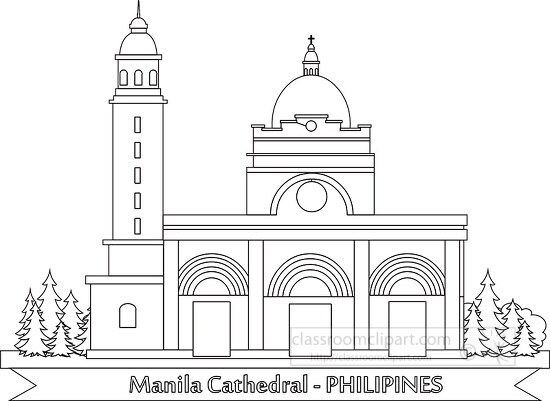 manila cathedral philipines black white outline clipart - Classroom Clipart