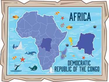 map of democrated republic of the congo with ocean animals afric ...