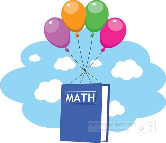 math book flying with colorful balloons clipart - Classroom Clipart