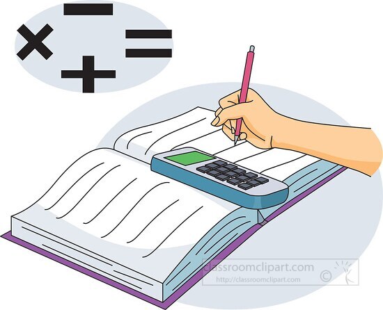 mathematics book with calculator - Classroom Clip Art