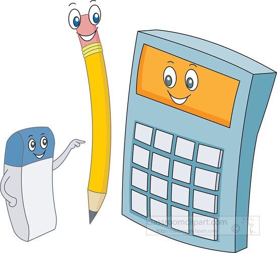 mathematics calculater pencil eraser character clipart - Classroom Clip Art