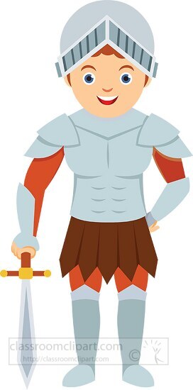 medieval knight holding sword wearing armor - Classroom Clip Art