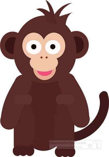 monkey sitting on back legs flat design clipart - Classroom Clip Art
