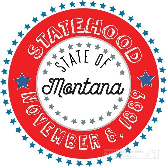 Montana State Clipart-Montana statehood 1889 date statehood round style ...