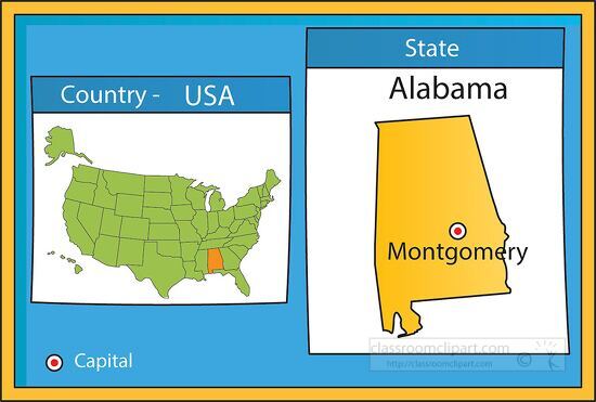 montgomery alabama state us map with capital - Classroom Clip Art