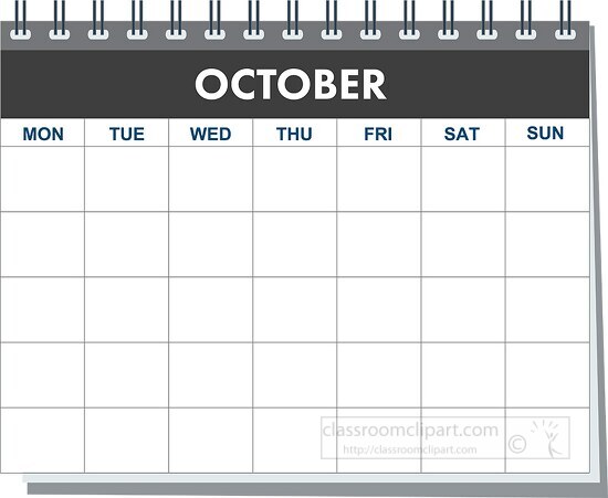 Calendar Clipart - month spiral october calendar black white clipart