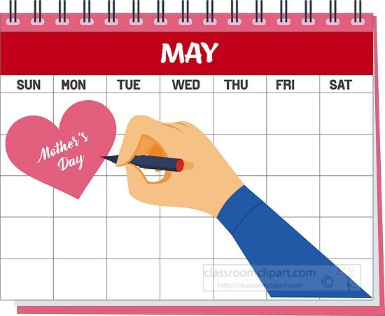 mothers day heart on may calendar clipart - Classroom Clip Art