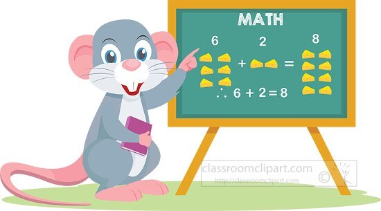 mouse character teaching math six plus two clipart - Classroom Clip Art