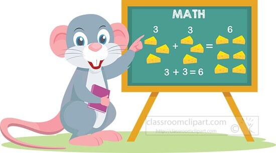 mouse character teaching math three plus three clipart - Classroom Clip Art