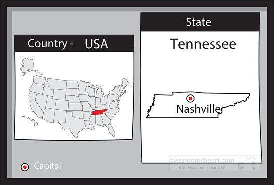 nashville tennessee state us map with capital bw gray - Classroom Clip Art