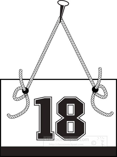number eighteen hanging on board with rope clipart - Classroom Clip Art