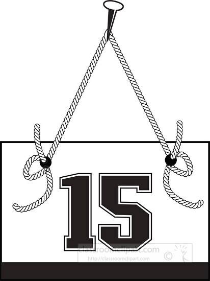 number fifteen hanging on board with rope clipart - Classroom Clipart