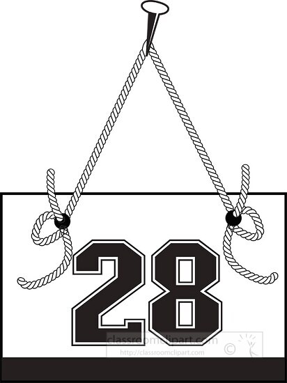 number twenty eight hanging on board with rope clipart - Classroom Clip Art