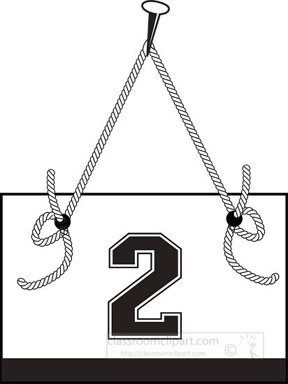 number two hanging on board with rope clipart - Classroom Clip Art