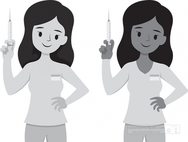 nurse holding syringe injection gray color - Classroom Clip Art