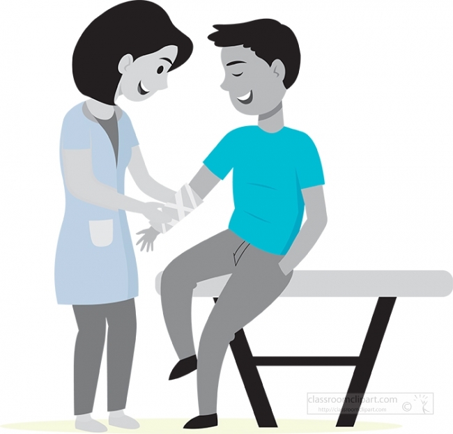 nurse wrapping patients arm gray color - Classroom Clip Art