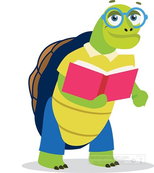 old tortoise character holding school book clipart - Classroom Clip Art