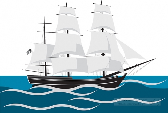 Free old whaling sailing ship gray color - Classroom Clipart