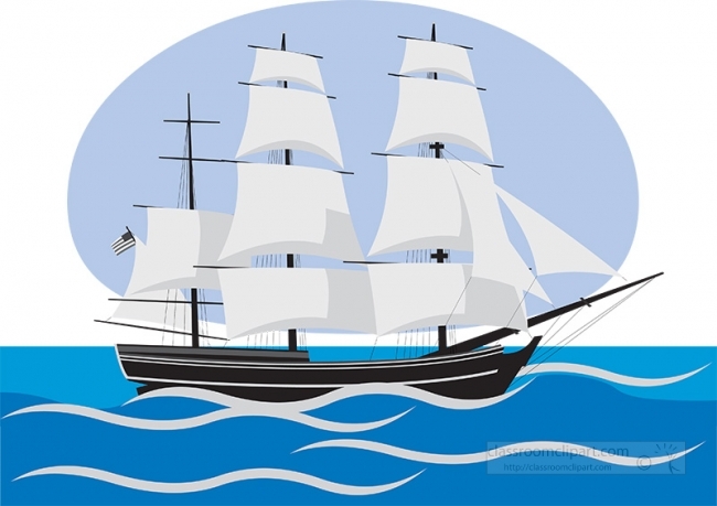 old whaling sailing ship gray color - Classroom Clipart