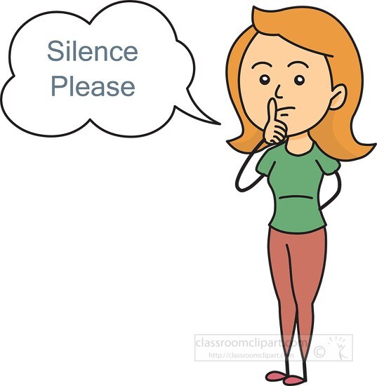 person with finger over mouth showing silent sign - Classroom Clip Art
