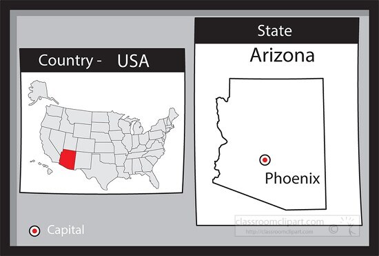phoenix arizona state us map with capital bw gray - Classroom Clip Art