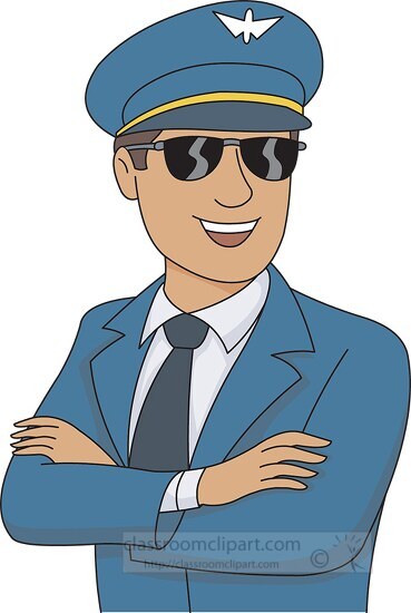 pilot in uniform wearing sunglasses clipart - Classroom Clip Art