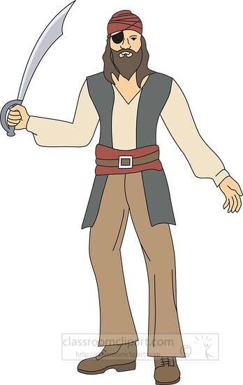 Pirate Clipart-Pirate with patch over eye holding a sword clipart image