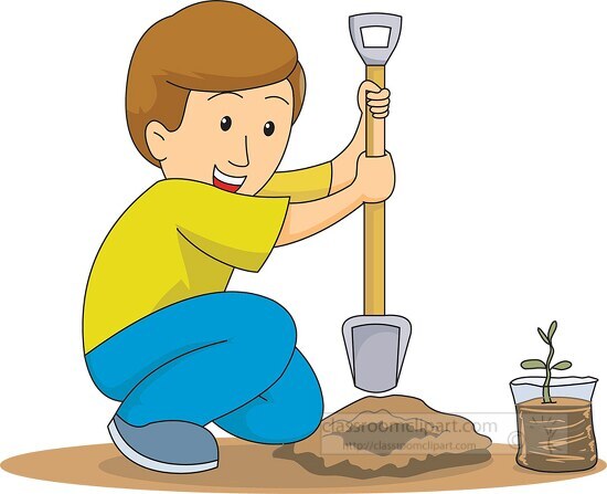 Planting Seedlings in a Garden - Classroom Clip Art