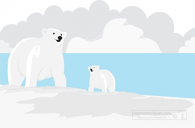polar bear in the arctic-sea-environment-gray color - Classroom Clip Art