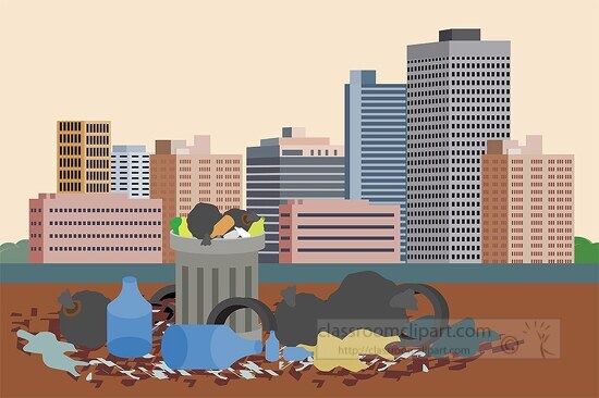 Environment Clipart-pollution garbage filled area with city in ...