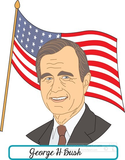 president george h bush with flag clipart - Classroom Clip Art