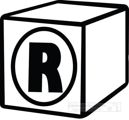 R alphabet block black white clipart - Classroom Clip Art