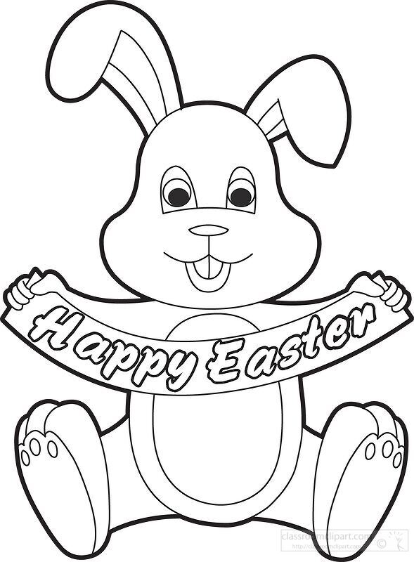 rabbit holding easter banner outline - Classroom Clip Art