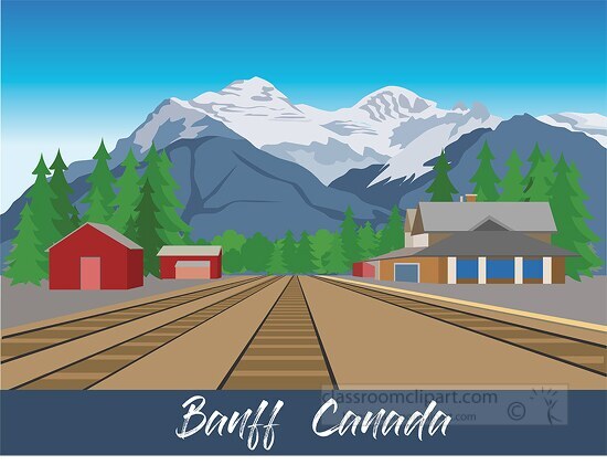 railroad tracks mountains banff canada clipart - Classroom Clip Art