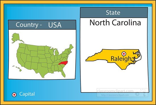 raleigh north carolina state us map with capital - Classroom Clipart