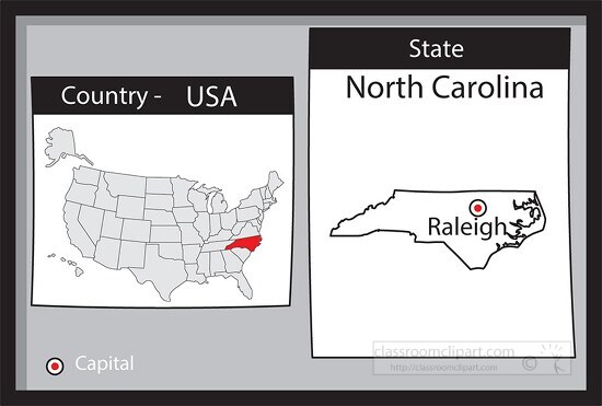 raleigh north carolina state us map with capital bw gray - Classroom ...