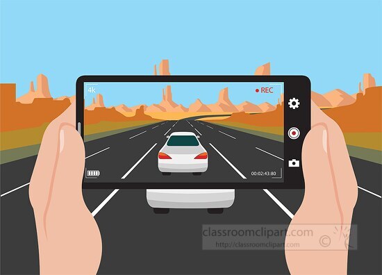 recording with camera on road nature scene clipart - Classroom Clip Art