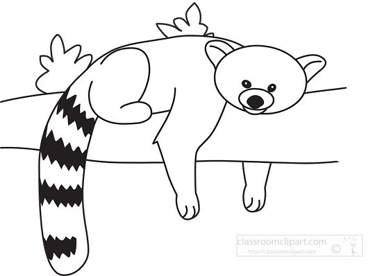 Panda Clipart-red panda with long tail black outline clipart