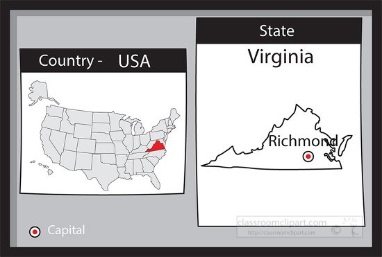 richmond virginia state us map with capital bw gray - Classroom Clip Art