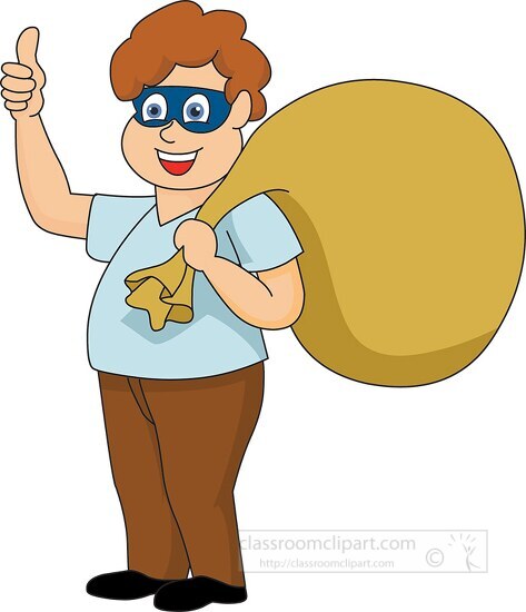 robber with mask holding bag money - Classroom Clip Art