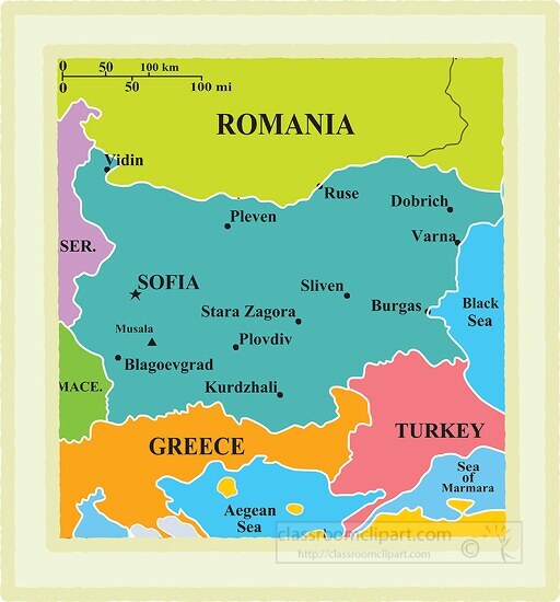 romania country map color border clipart - Classroom Clip Art