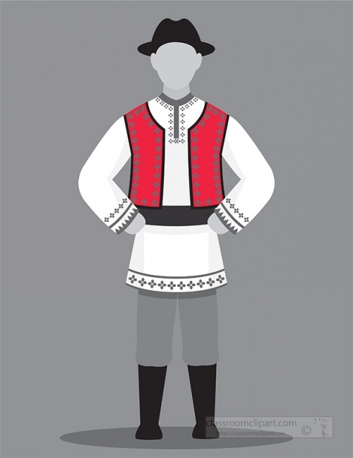 romania man wearing traditional clothing gray color - Classroom Clip Art