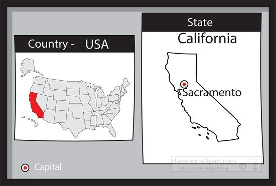 sacramento california state us map with capital bw gray - Classroom ...
